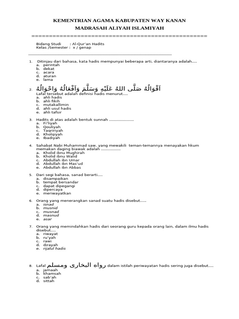 Soal Qurdis Kelas 10 | PDF