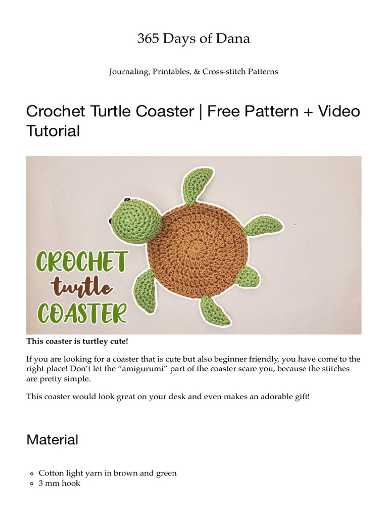 Crochet Turtle Coaster - Free Pattern + Video Tut | PDF