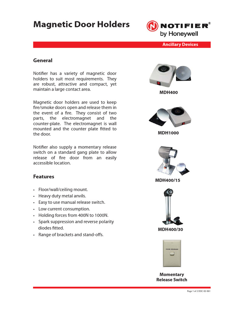 Magnetic Door Holder - Datasheet (MDH400) DOC-02-051 | PDF