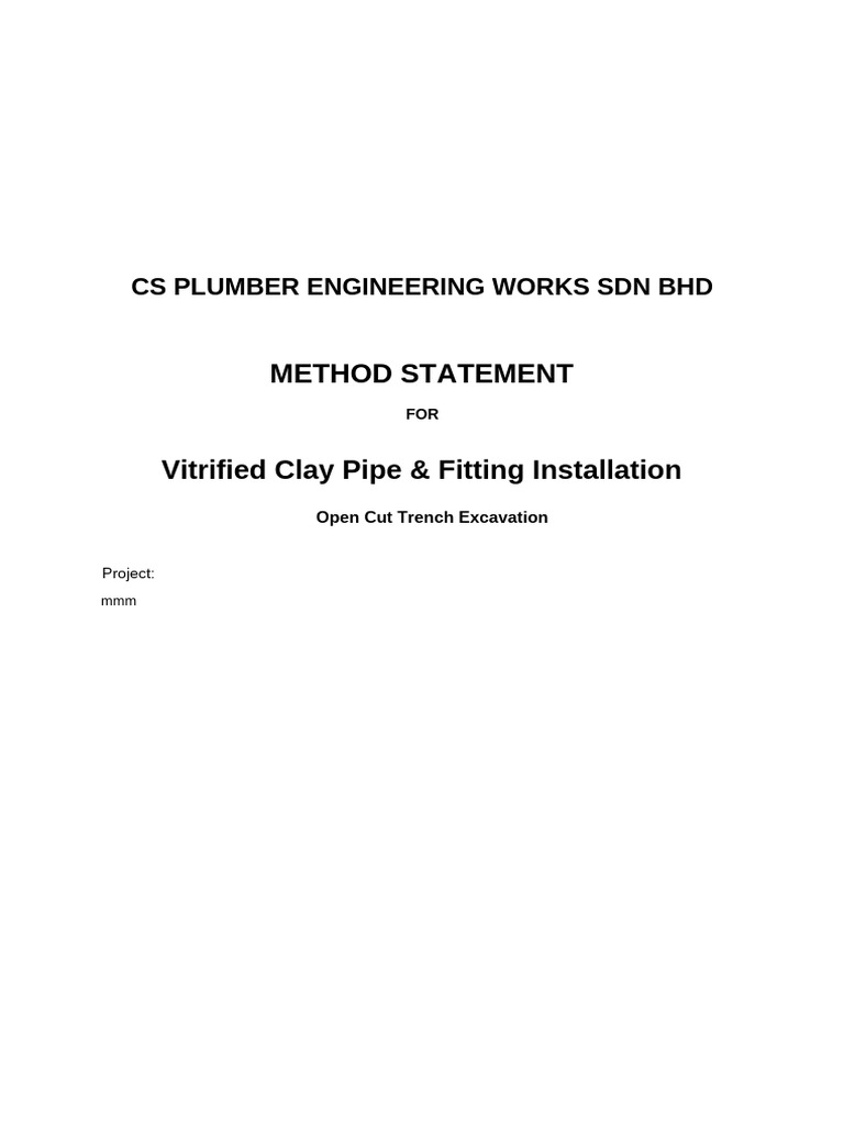 Method Statement VCP Open Cut | PDF