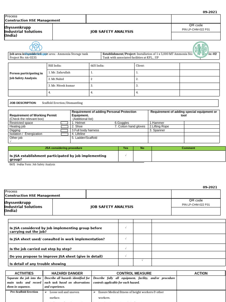 2.JSA For Scaffold Erection | PDF