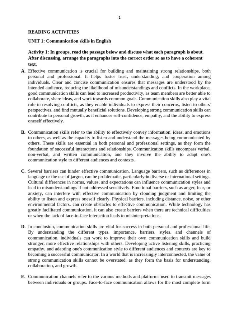 Reading Activities | PDF