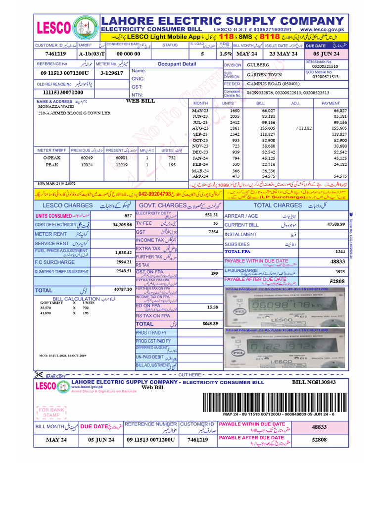 LESCO- Web Bill | PDF