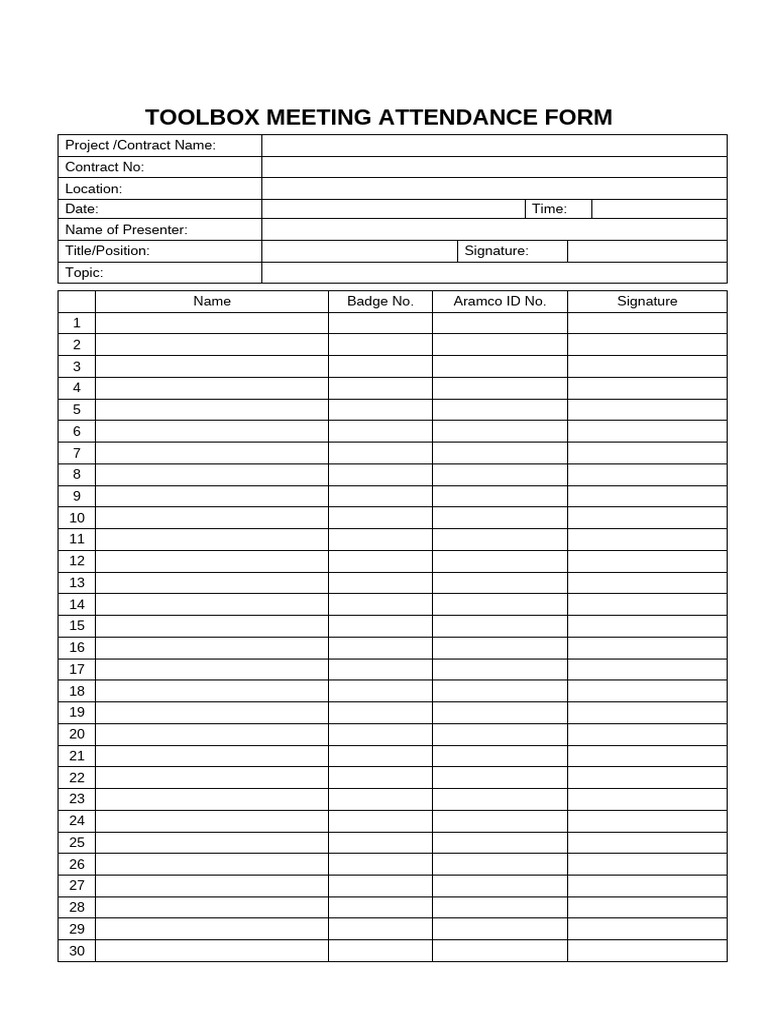 Toolbox Attendance Form | PDF