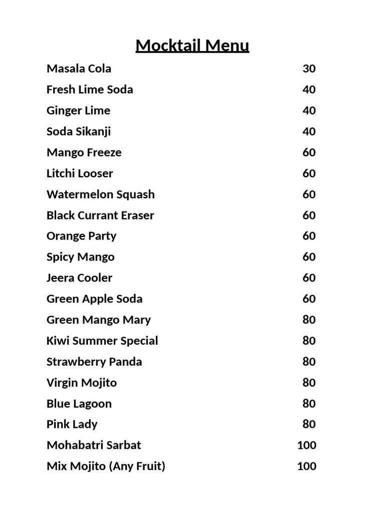 Mocktail Menu | PDF