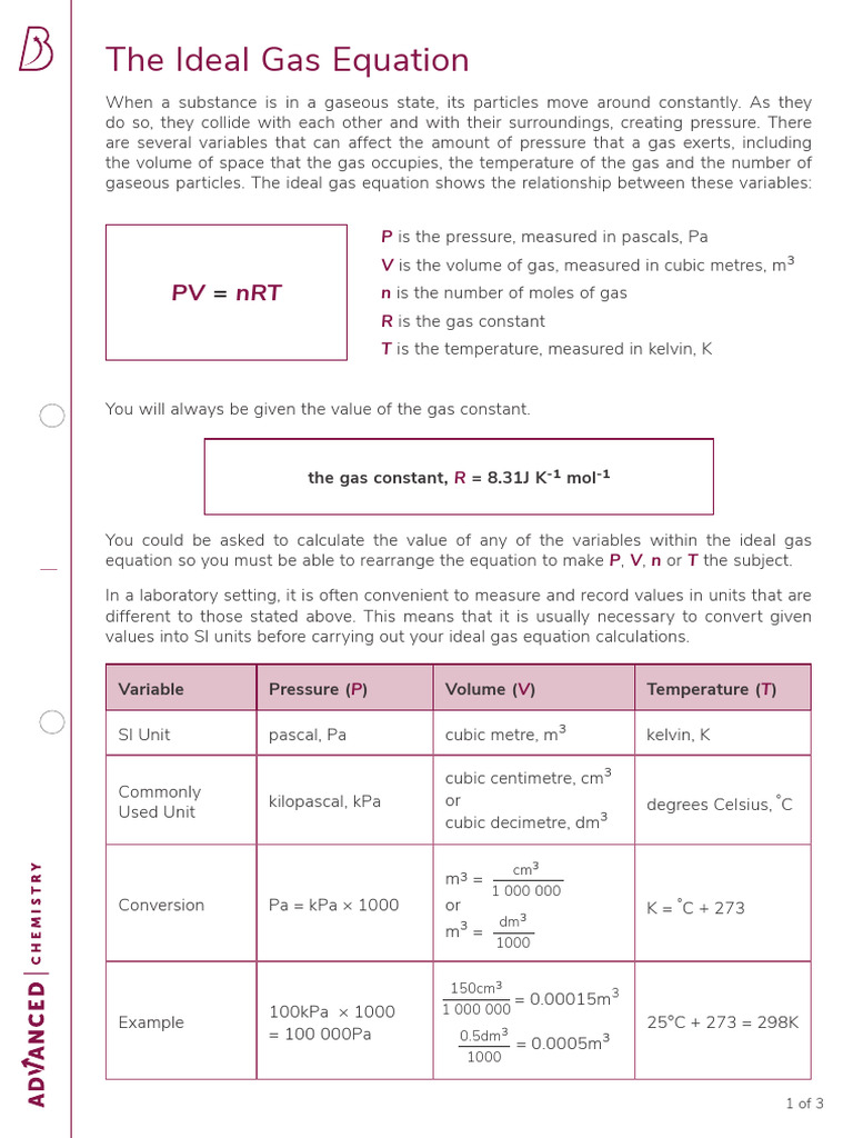 T SC 1683050499 The Ideal Gas Equation Information Sheet - Ver - 1 | PDF