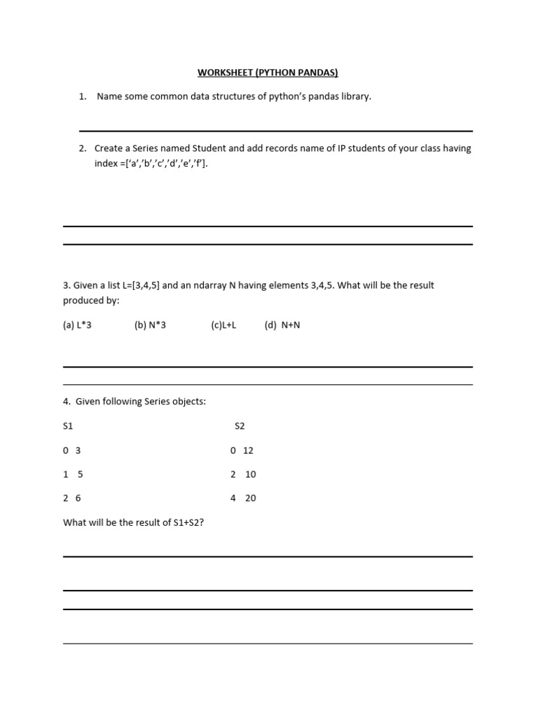 WORKSHEET (Pandas) | PDF