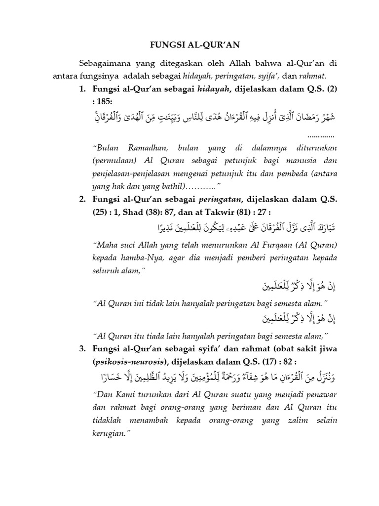 Fungsi Al-Qur'an Bagi Manusia | PDF