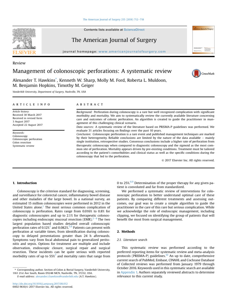 Management of Colonoscopic Perforations | PDF