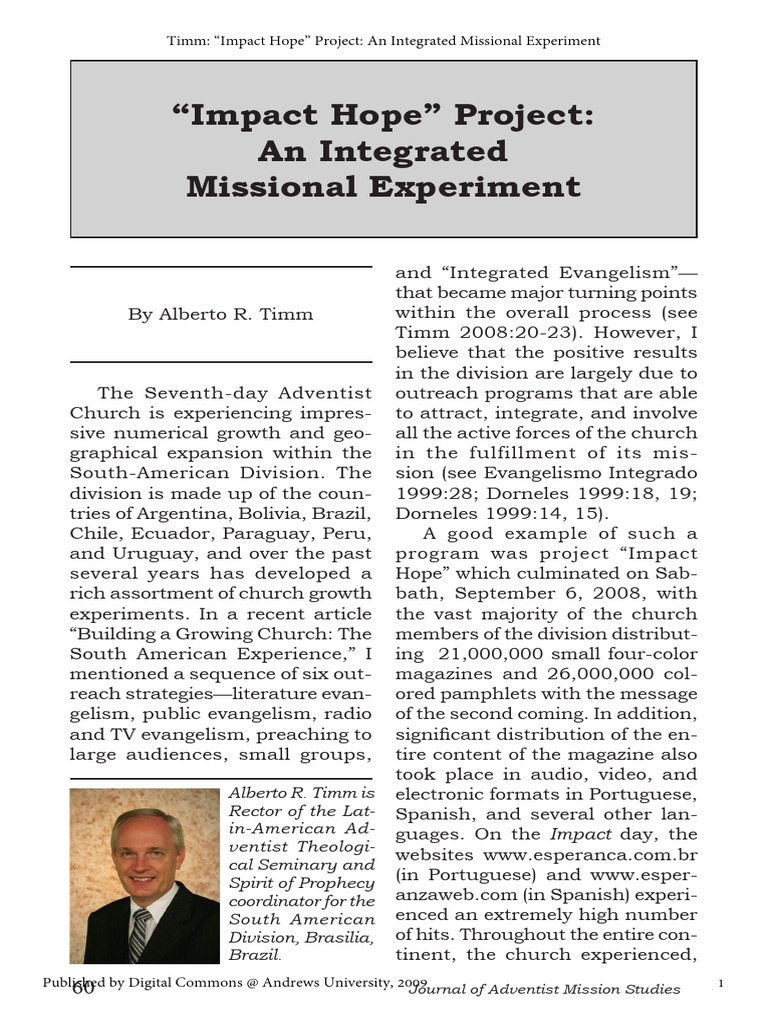 _Impact Hope_ Project_ an Integrated Missional Experiment | PDF