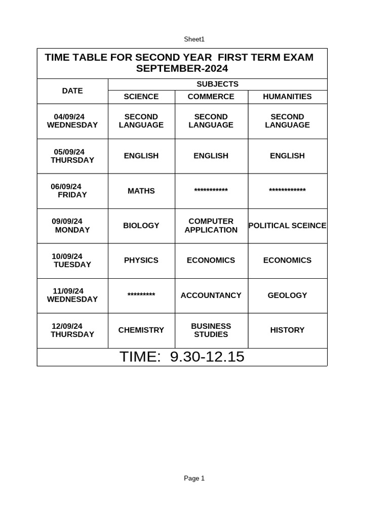 Time Table-Second Year | PDF