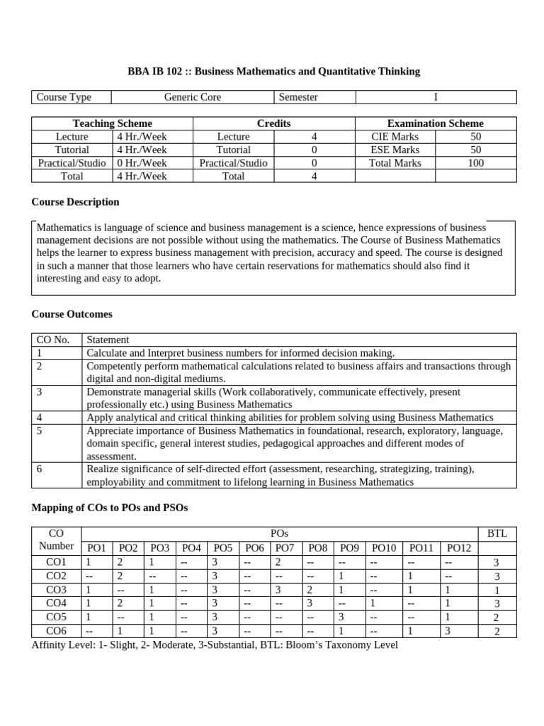 Business Mathematics and Quantitative Thinking | PDF