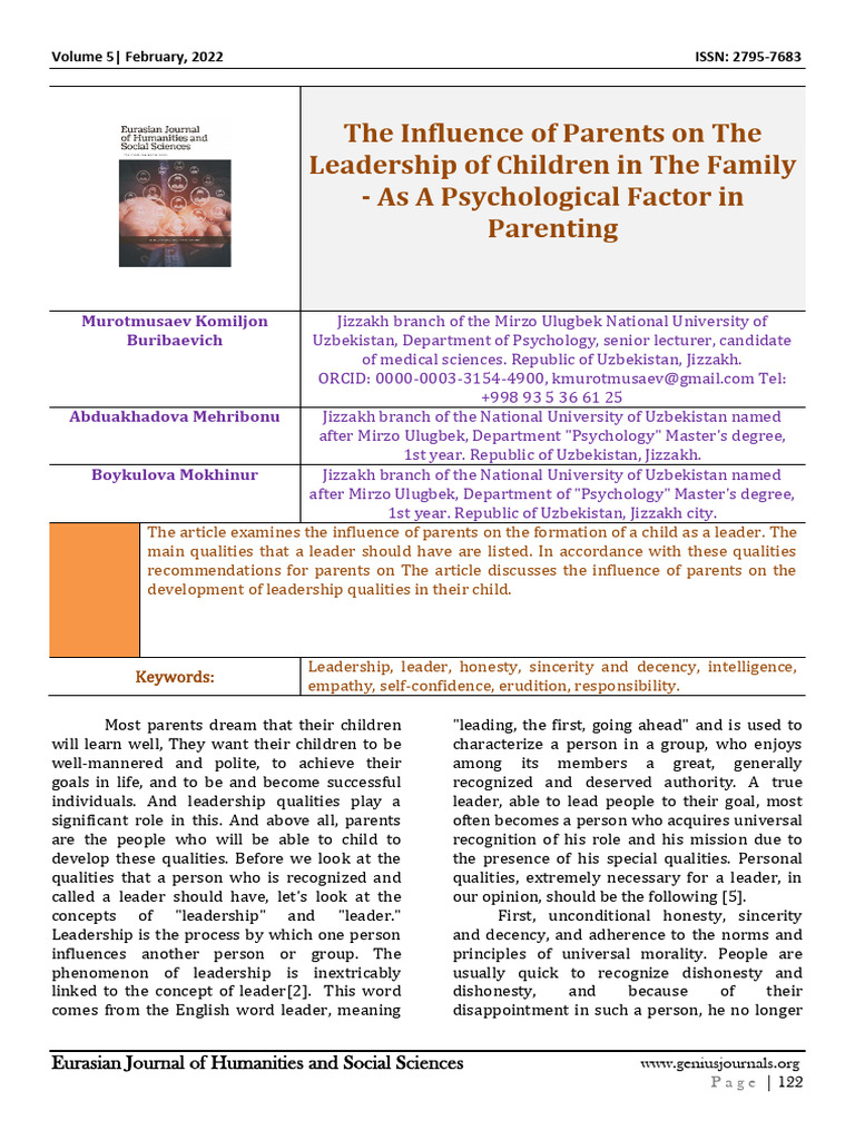 The Influence of Parents On The Leadership of Children in The Family ...