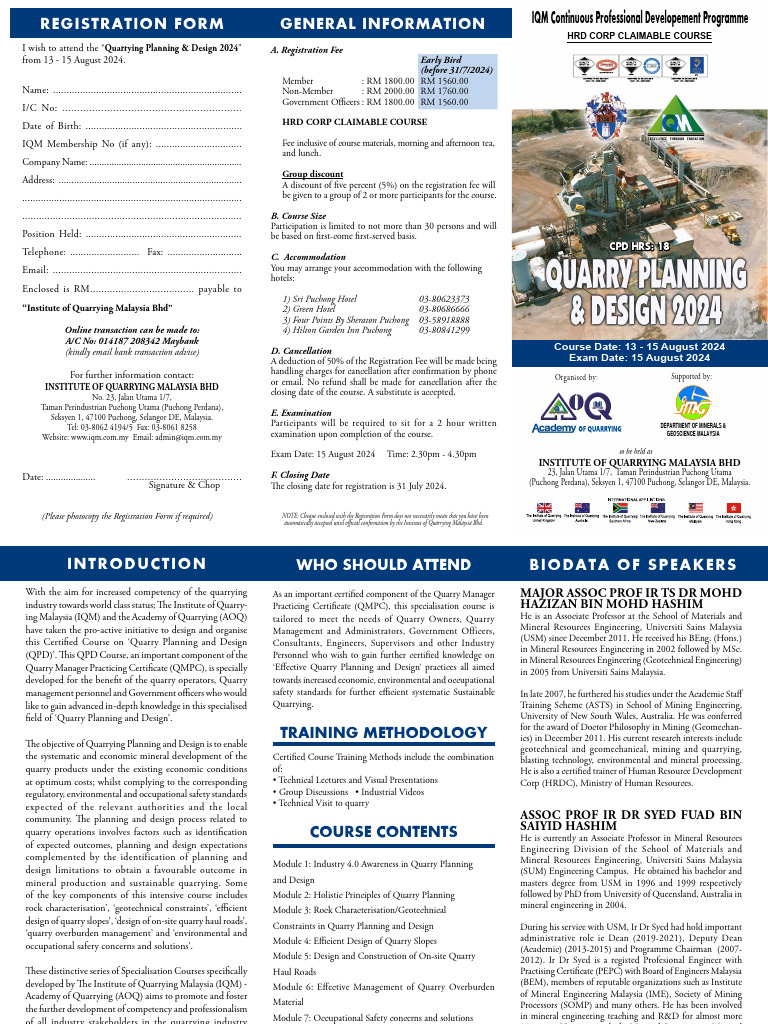 Quarry Planning & Design Course 2024 | PDF | Mining | Engineering