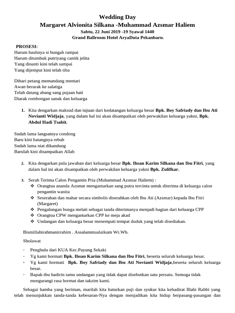 SCRIPT MC WEDDING Margareth | PDF
