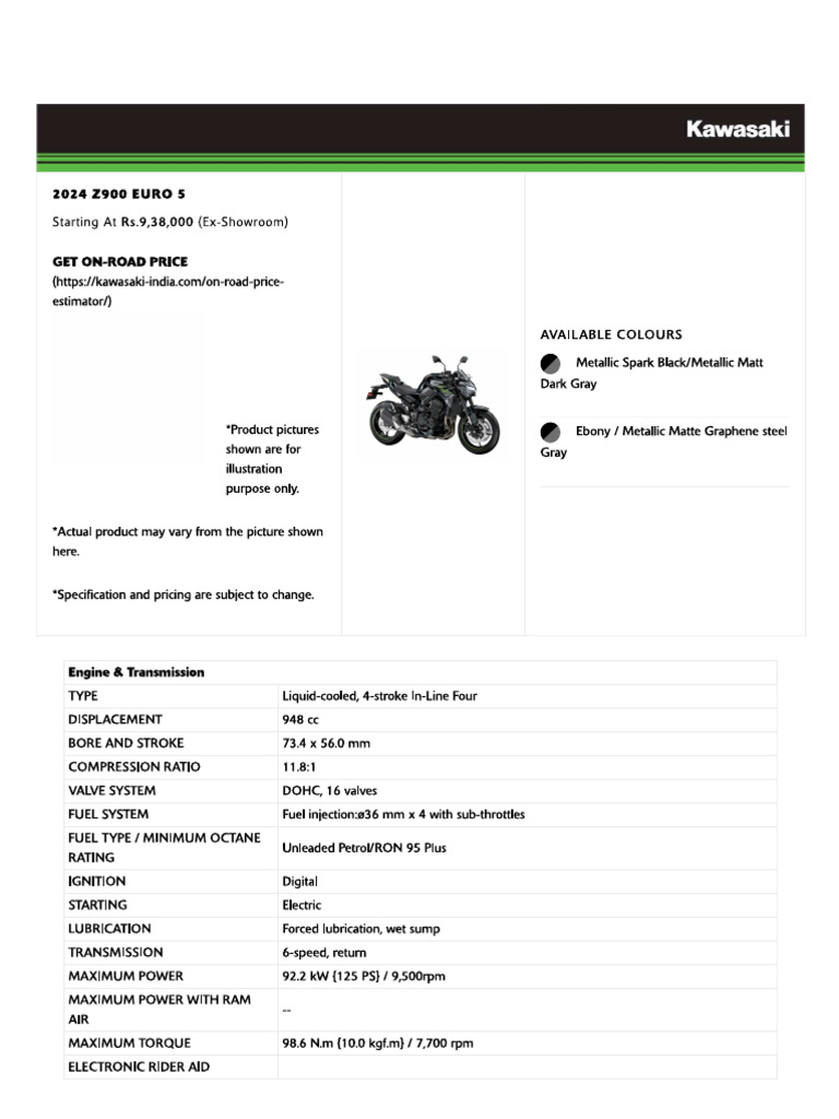 Kawasaki Z900 Engine Specifications | PDF