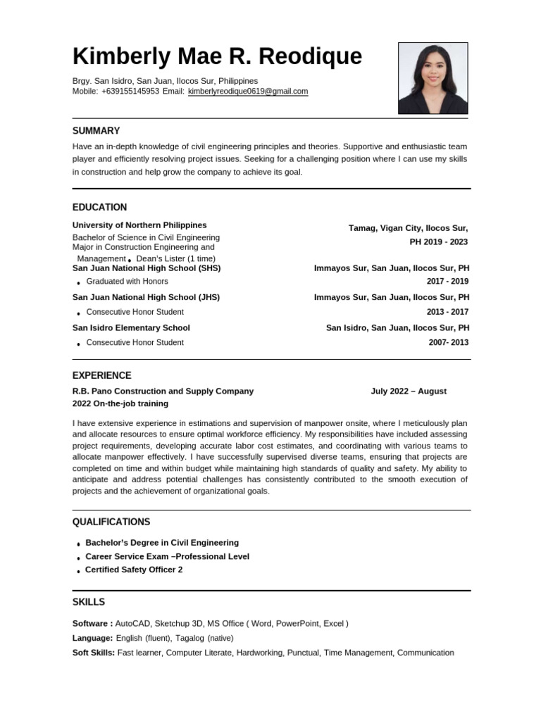 Resume Kimberly Mae B. Reodique | PDF