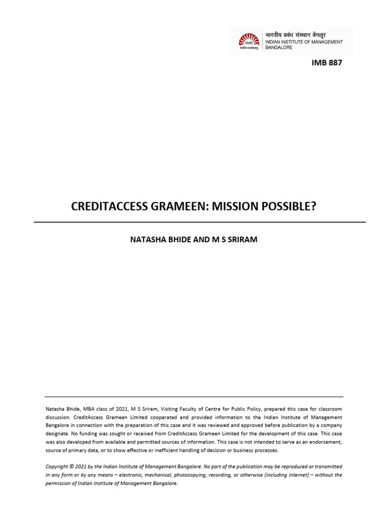 CreditAccess Grameen - Mission Possible | PDF