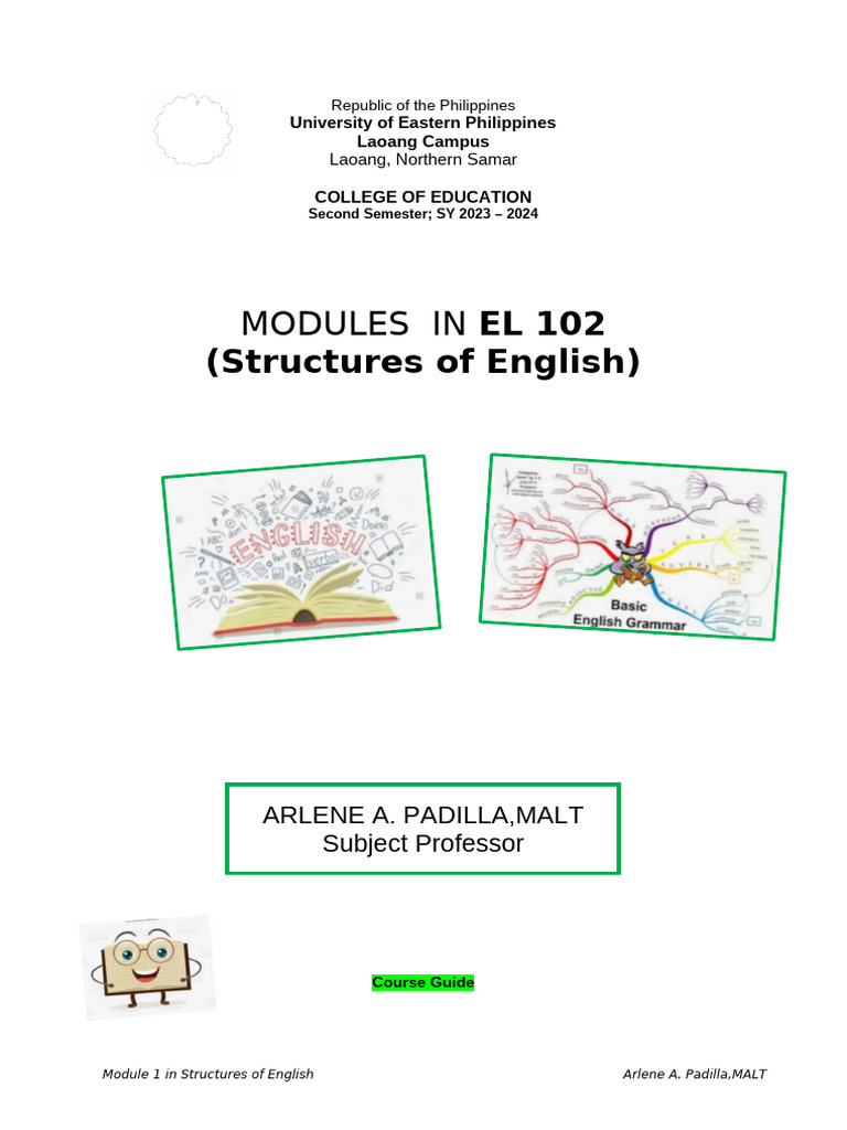 EL 102 Course Guide: Structures of English | PDF | Word | Career & Growth