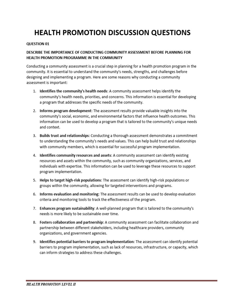 Health Promotion Discussion Questions | PDF