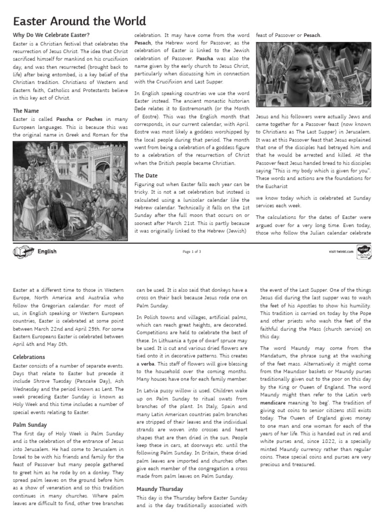 Easter Around The World Reading Black and White | PDF