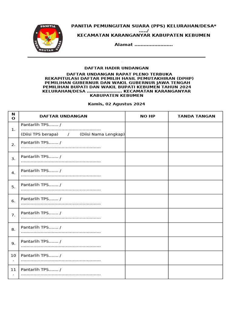 01 Draft Daftar Hadir PPS | PDF