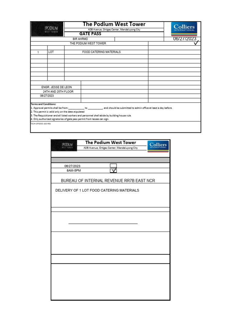 Gate Pass Delivery | PDF