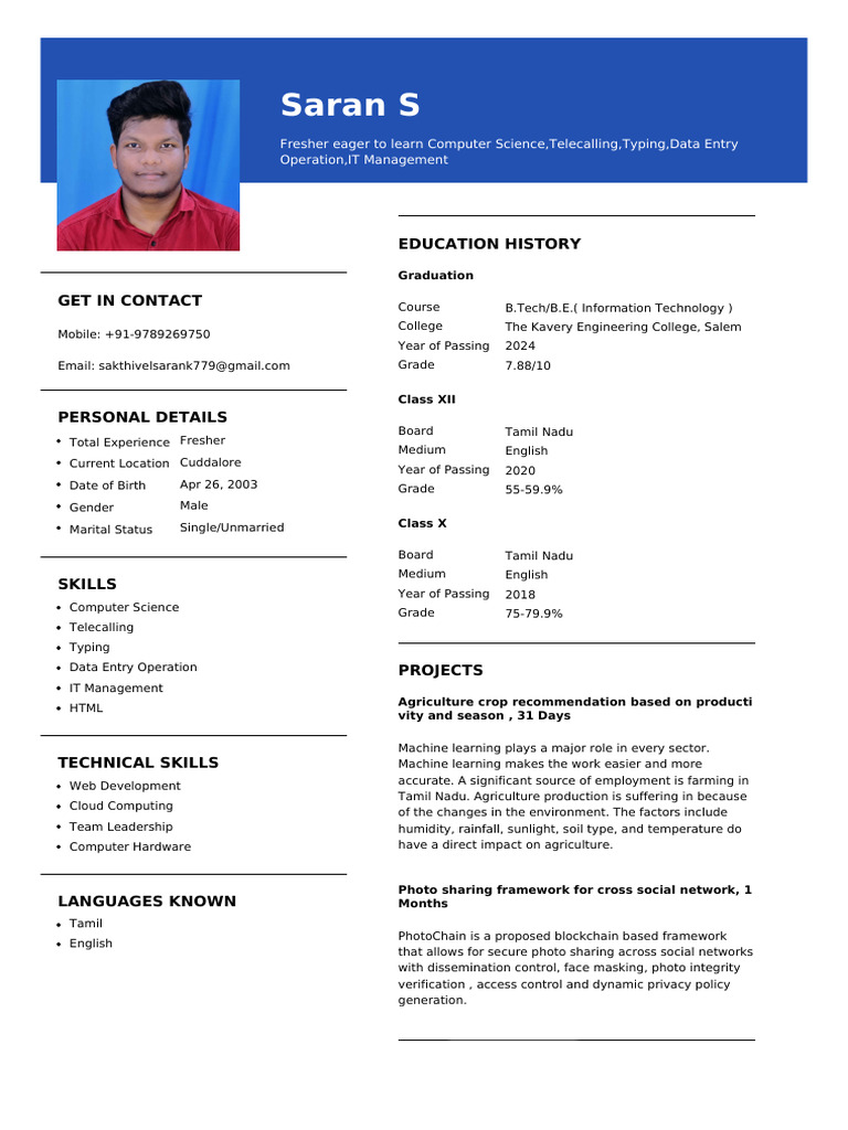 Saran Resume | PDF
