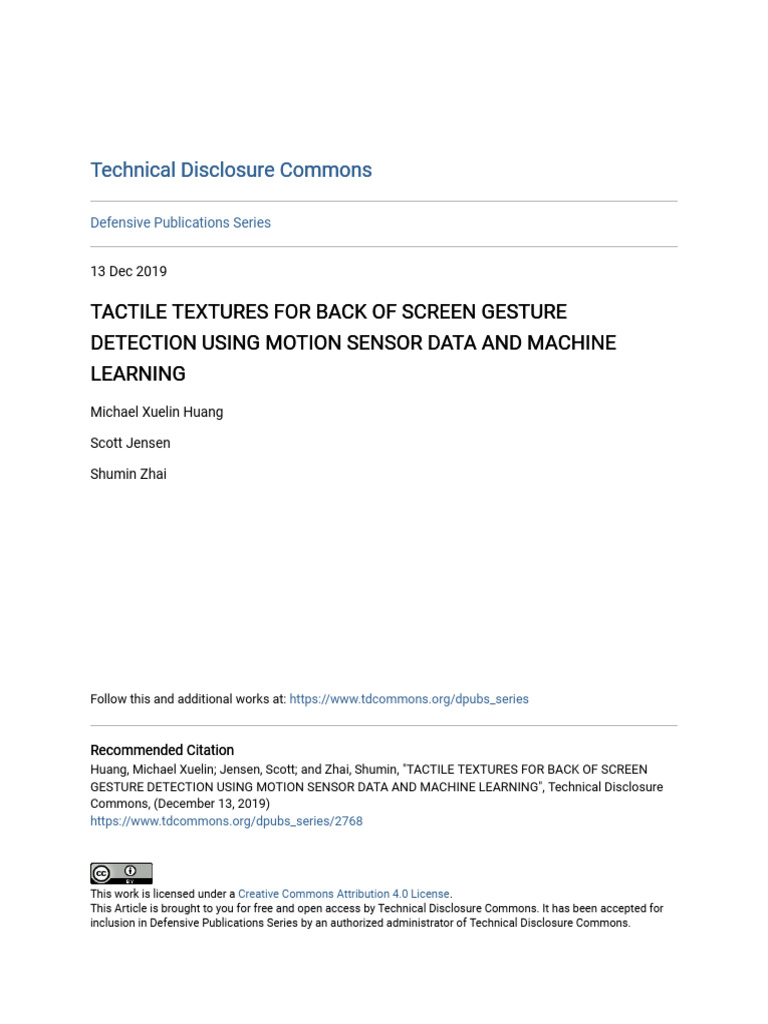TACTILE TEXTURES FOR BACK OF SCREEN GESTURE DETECTION USING MOTIO | PDF