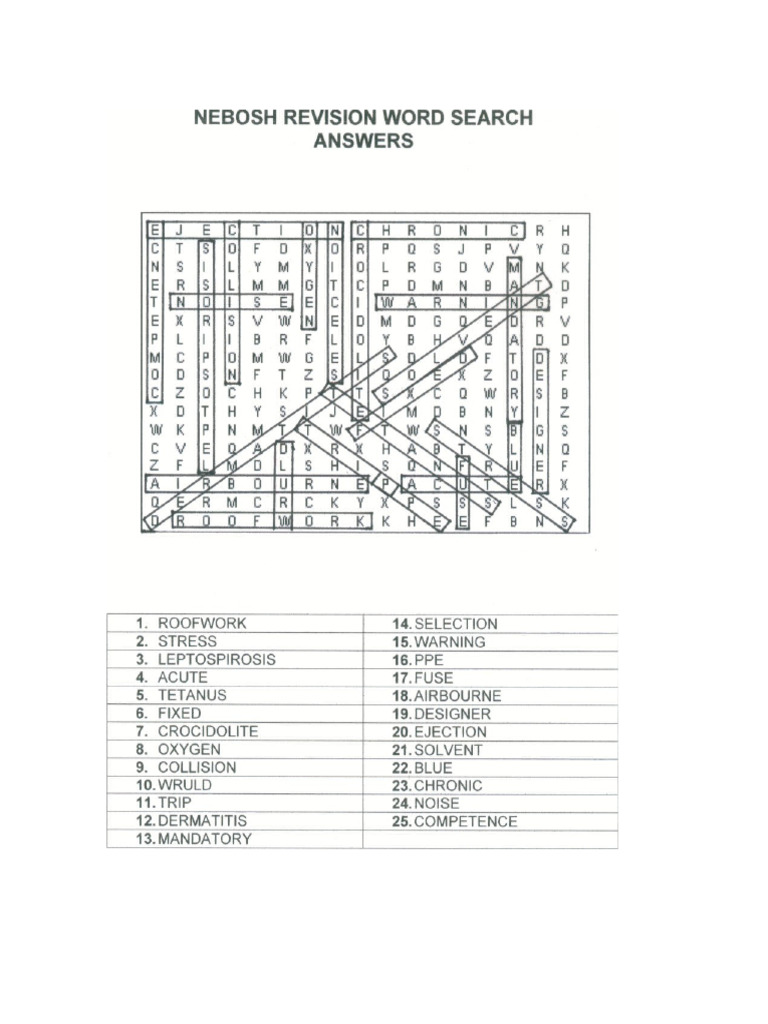 NEBOSH Revision Wordsearch Answers | PDF