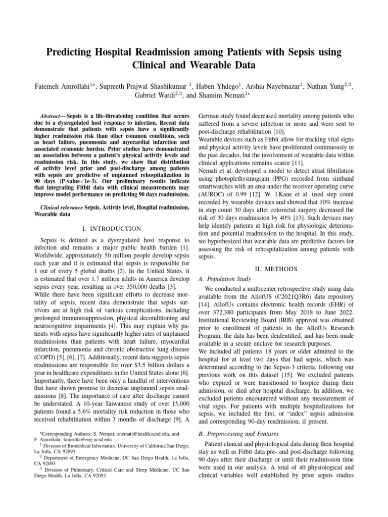 Predicting Hospital Readmission Among Patients Wit | PDF | Sepsis ...