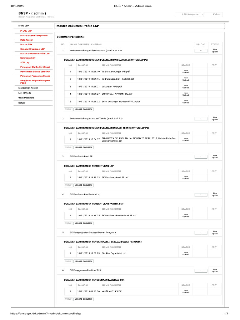 BNSP Admin - Admin Area - DokumenLSP | PDF