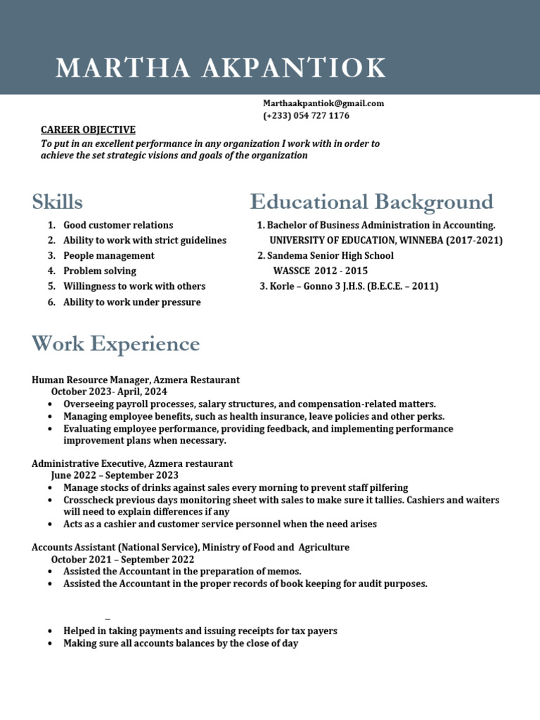 Summarized CV Martha | PDF