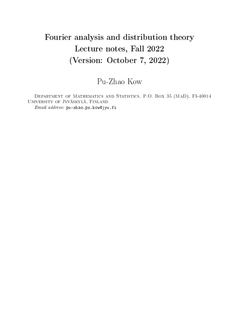 Ver1 Lecture Note Distributions Fourier Analysis | PDF