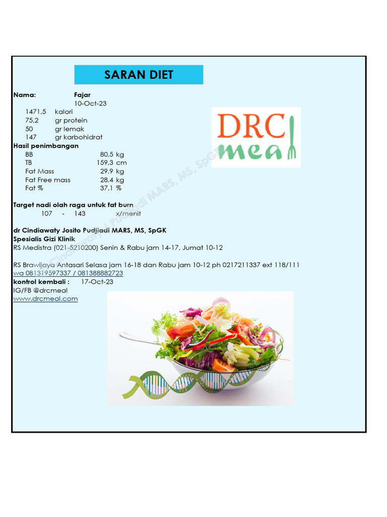contoh saran diet - 10 OKt 2023 | PDF