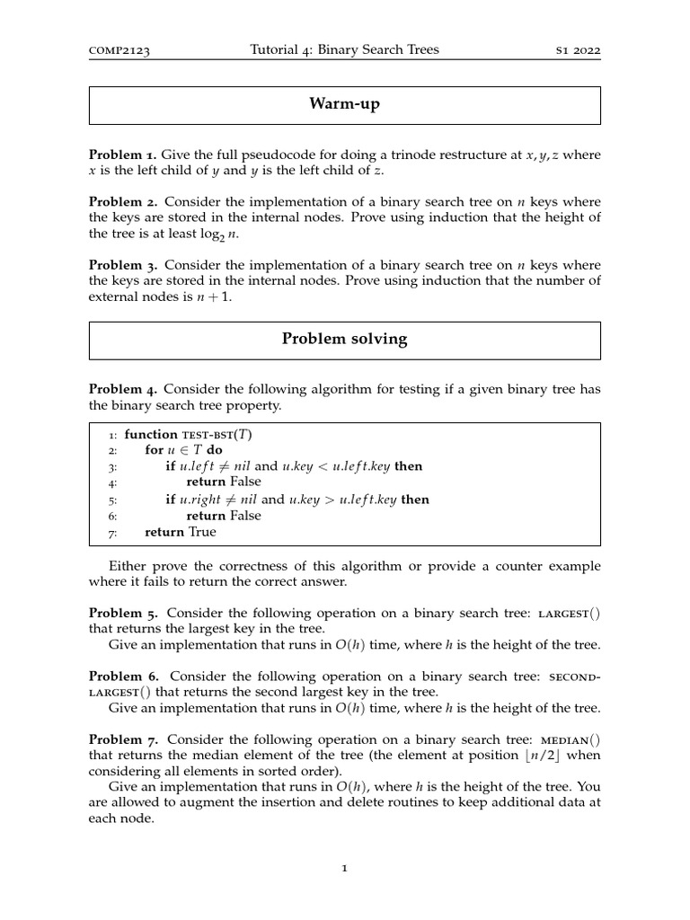 Tutorial 4 Binary Search Trees Pdf