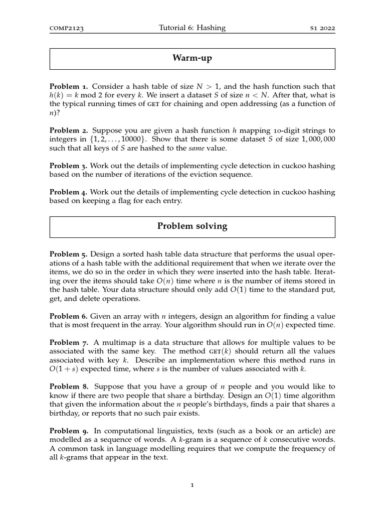 Tutorial 6 - Hashing | PDF