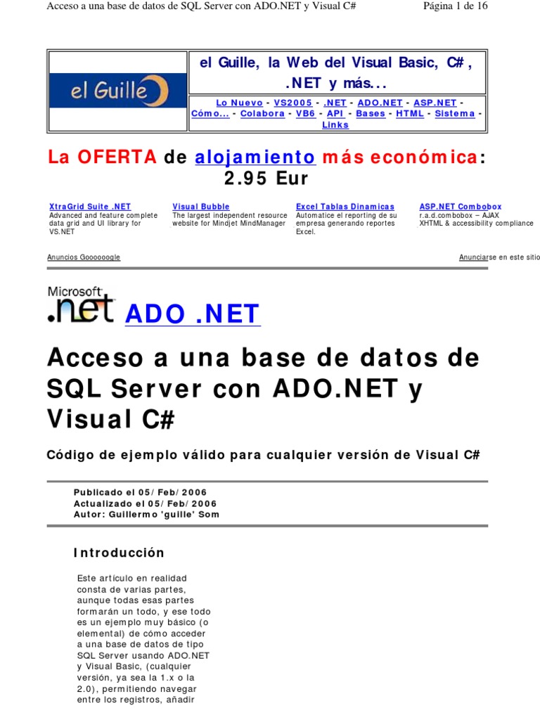 Acceso SQL Server con ADO.NET C# | PDF | Tabla (base de datos) | Servidor SQL de Microsoft