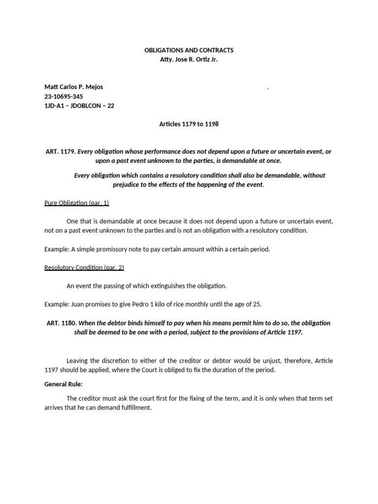 Articles 1179-1198 (For Expansion) | PDF