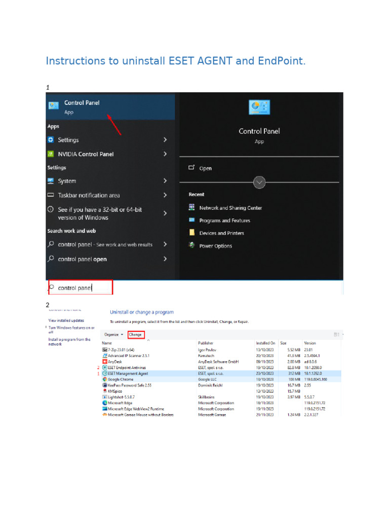 Instructions To Uninstall ESET AGENT and EndPoint | PDF