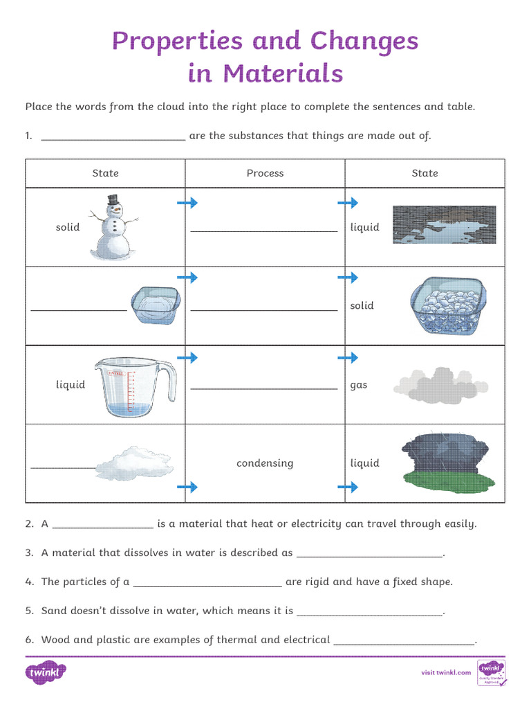 Y5 Properties and Changes of Materials Science Retrieval Questions SEC | PDF