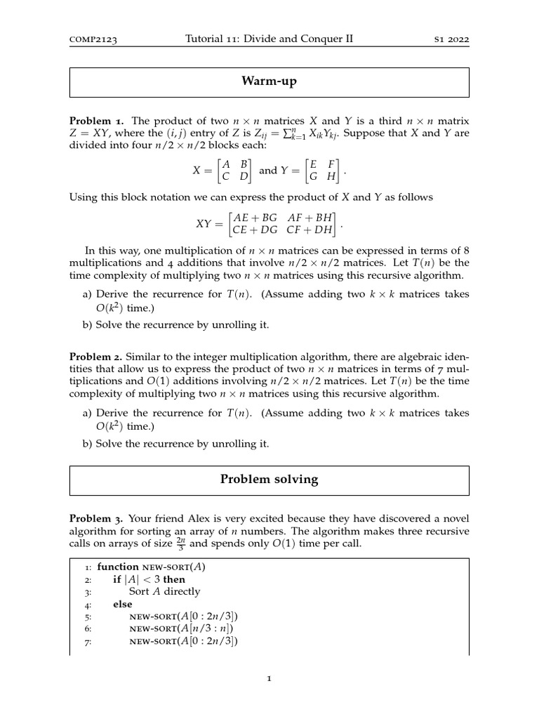 Tutorial 11 - Divide & Conquer II | PDF