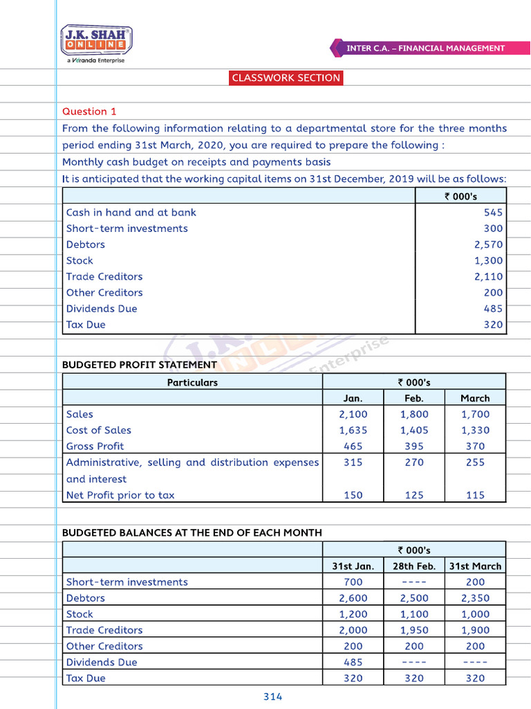 Cash Budget Sums | PDF
