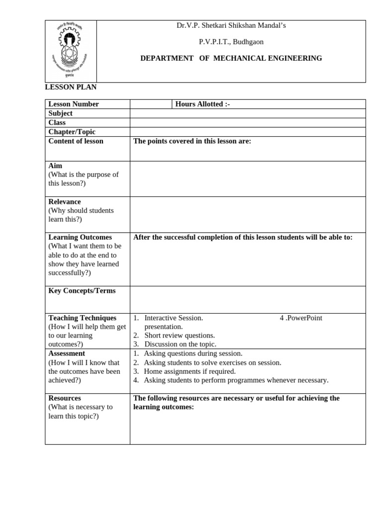 Lesson Plan Format | PDF