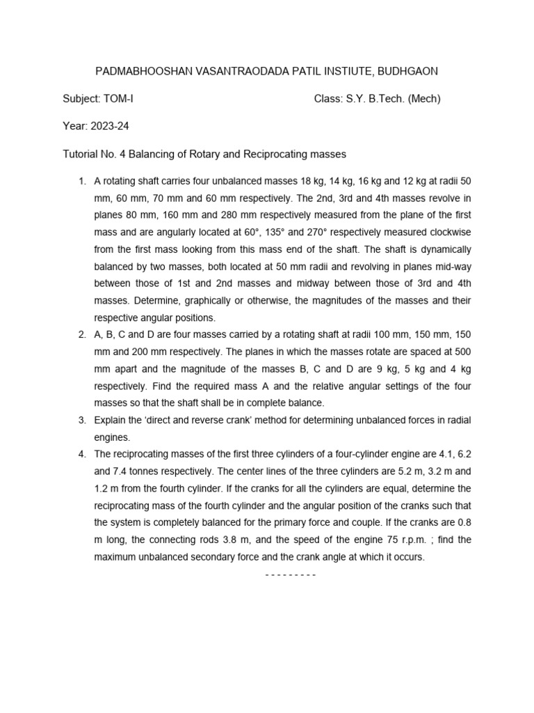 Tutorial 4 Balancing | PDF