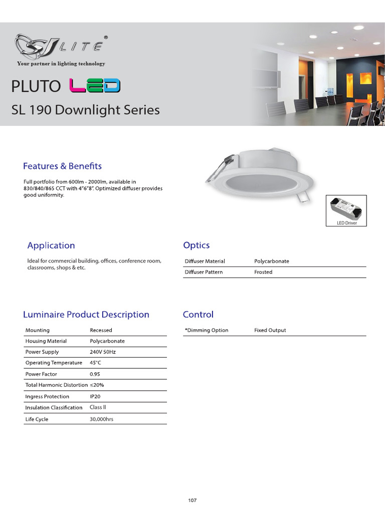 SL190 Downlight Series - Product Sheet | PDF
