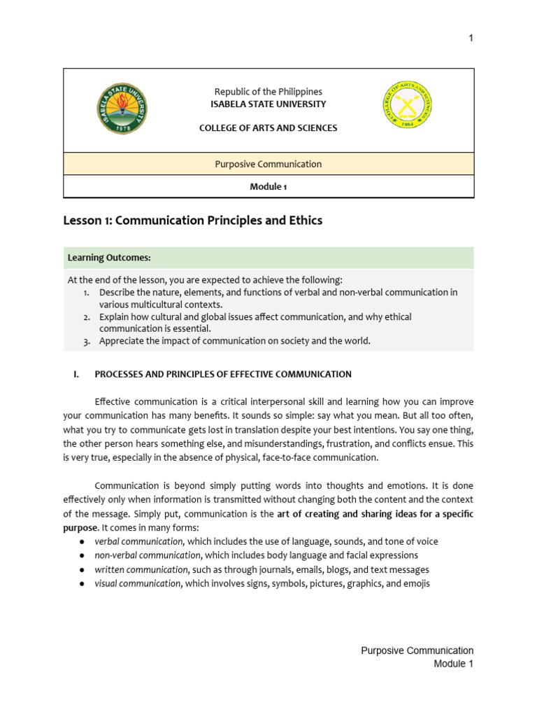 Purposive Communication - Module 1 | PDF | Communication | Career & Growth