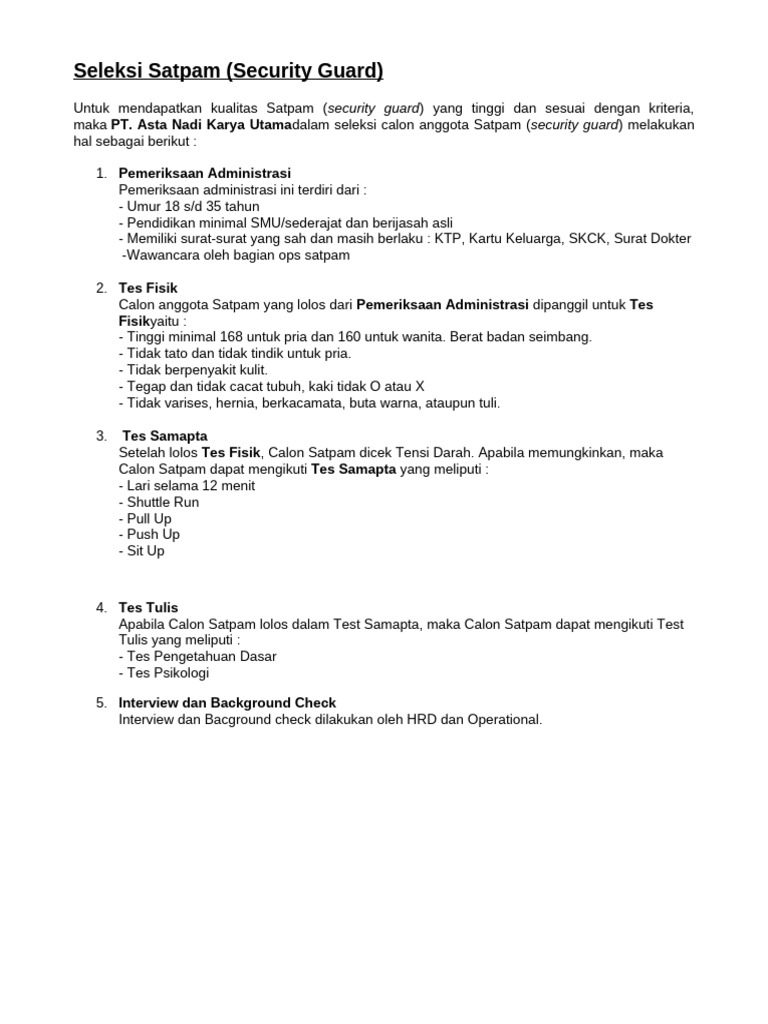 alur seleksi satpam | PDF