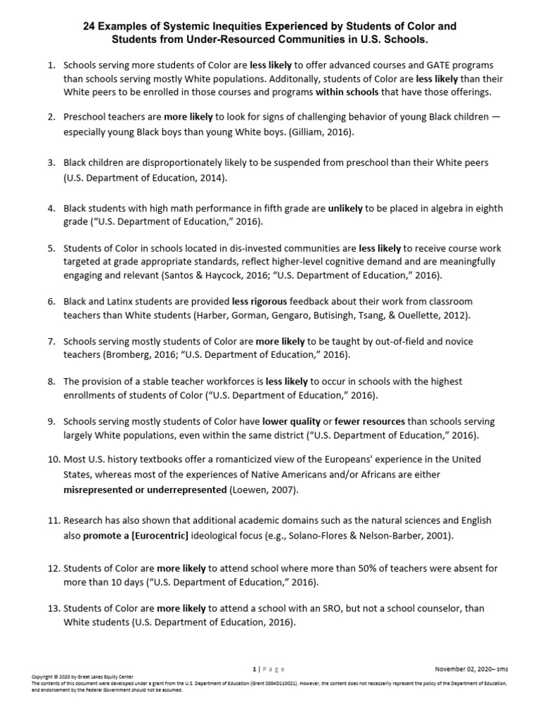 24 Examples of Systemic Inequities Skelton | PDF