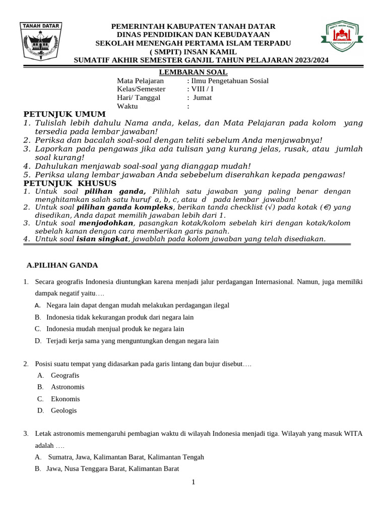 SOAL PAS IPS KELAS 8 SMT 1 | PDF